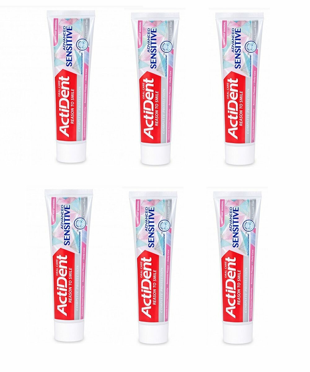 Actident Зубная паста, Sensitive, для чувствительных зубов, 130 г, 6 шт