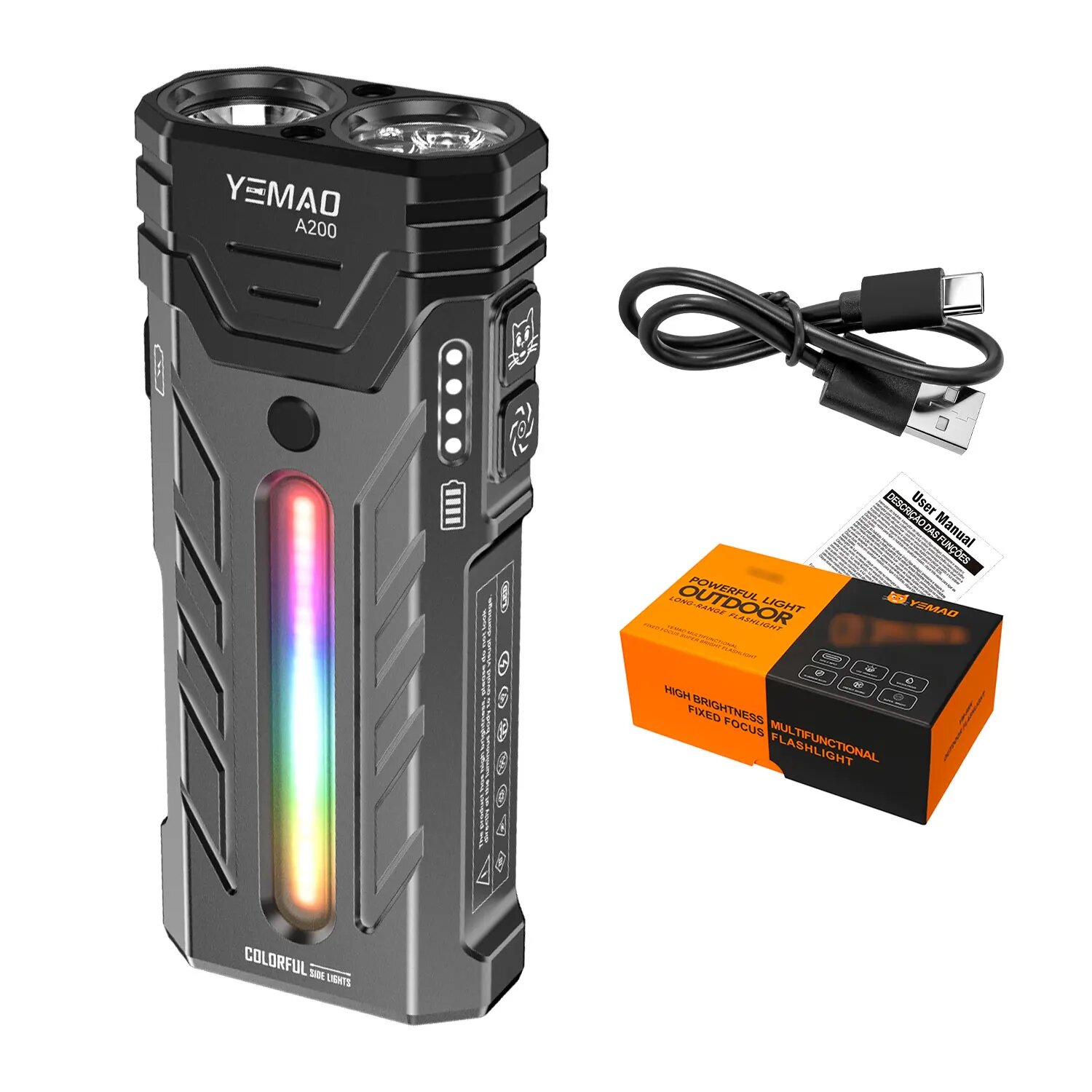 YEMAO A200, 5200 люмен, RGB лампа с металлическим зажимом A200 5600mAh