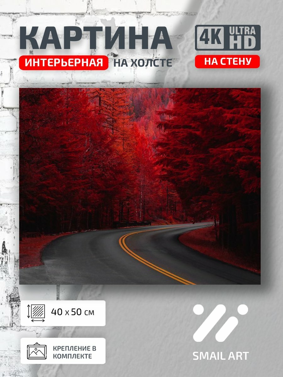 Картина на холсте интерьерная 40 на 50 на стену Красный Landscape для кафе пейзаж интерьер