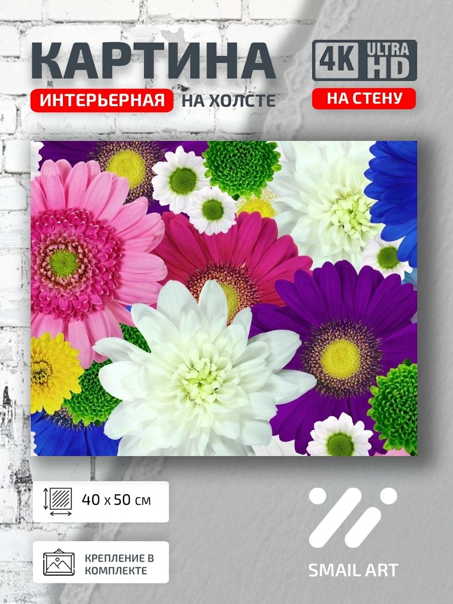 Картина на холсте интерьерная 40 на 50 на стену Красочные ромашки для кабинета атмосфера