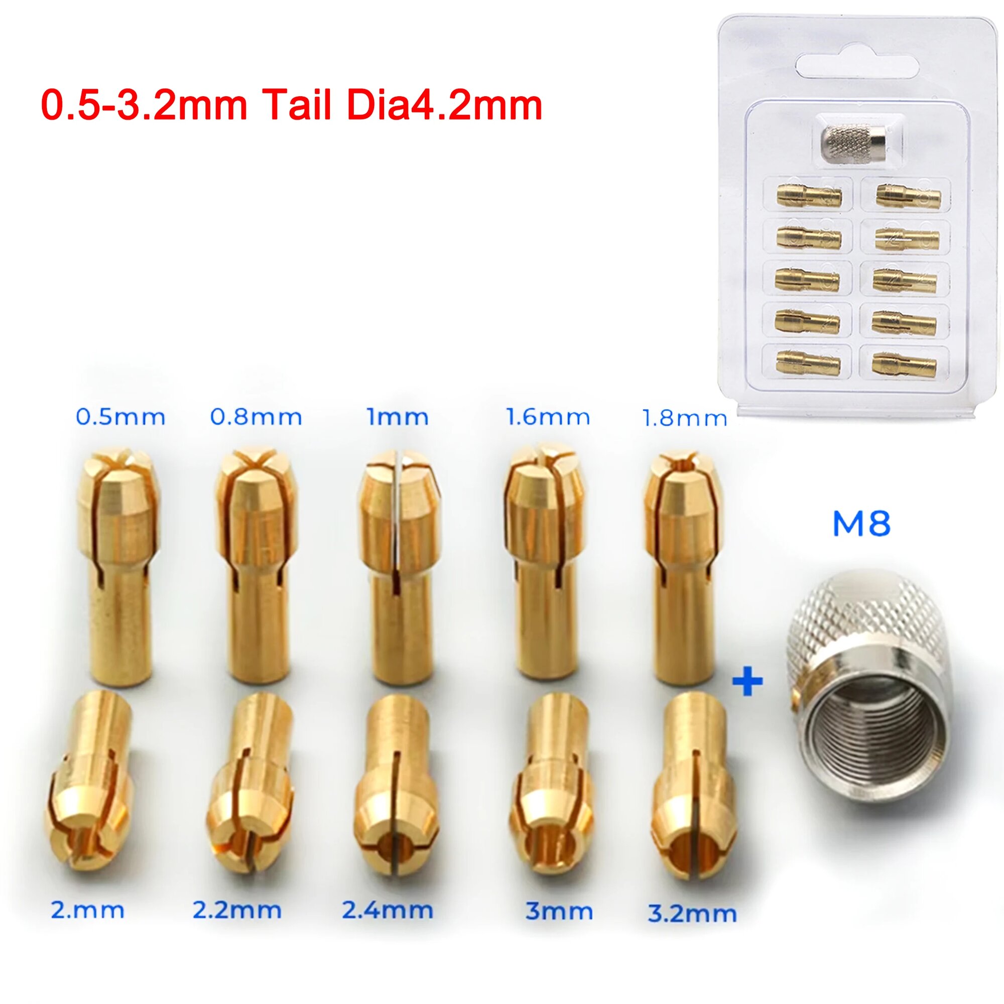 Латунный цанговый патрон Dremel 0,5-3,2 мм 1Pc M8 Nut(4.2mm)