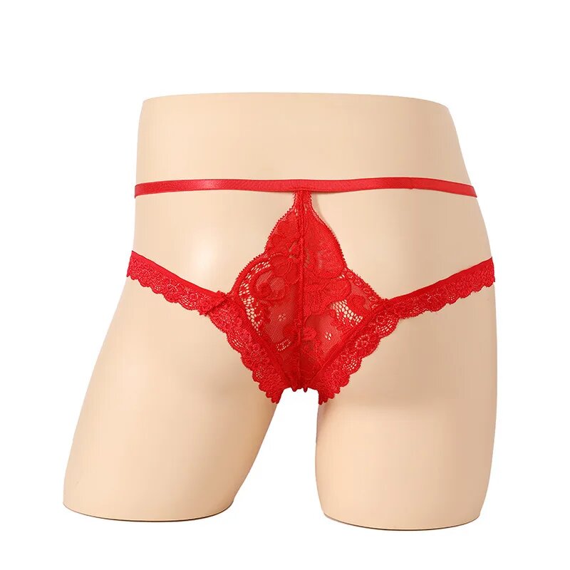 Кружевные трусики-мешочки, мужское женственное нижнее белье для мужчин, Femboy, нижнее белье, кружево с цветочным принтом, прозрачные трусы-бикини, полые стринги