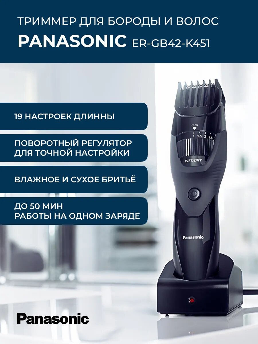 Триммер для бороды и волос Panasonic ER-GB42-K451, нержавеющая сталь