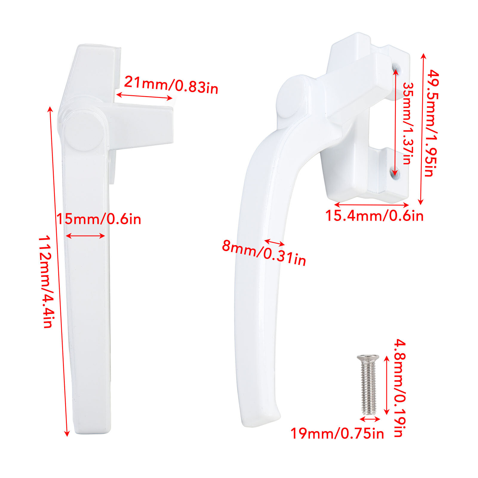 4 шт. оконная ручка из алюминиевого сплава, оконная ручка-замок для внутренних и внешних раздвижных дверей, вертикальных и горизонтальных раздвижных окон, левая, белая