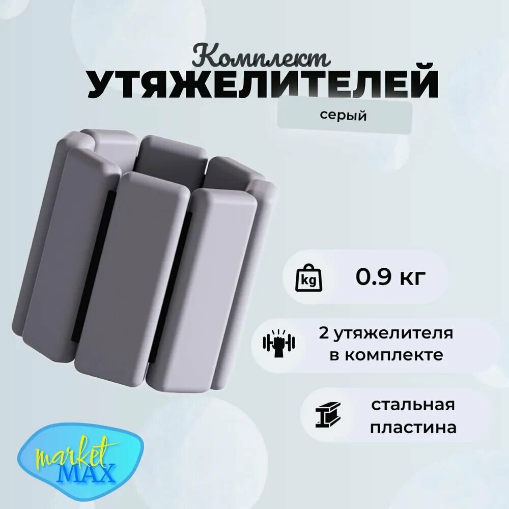 Комплект регулируемых утяжелителей MarketMax / 0,45 кг х 2шт / силиконовое покрытие