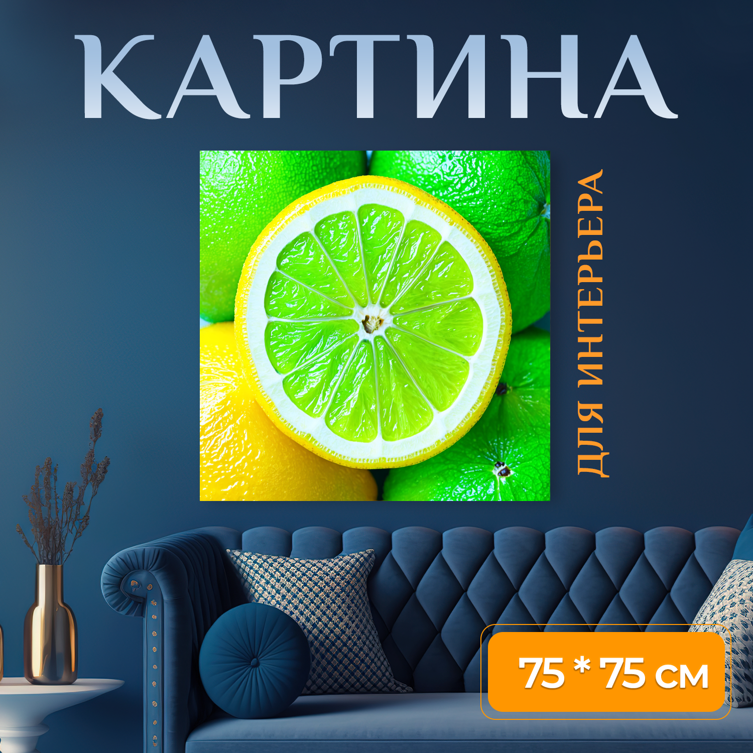 Картина на холсте "Градиент от мятного до кислого лимонного, создающий освежающий эффект" на подрамнике 75х75 см. для интерьера