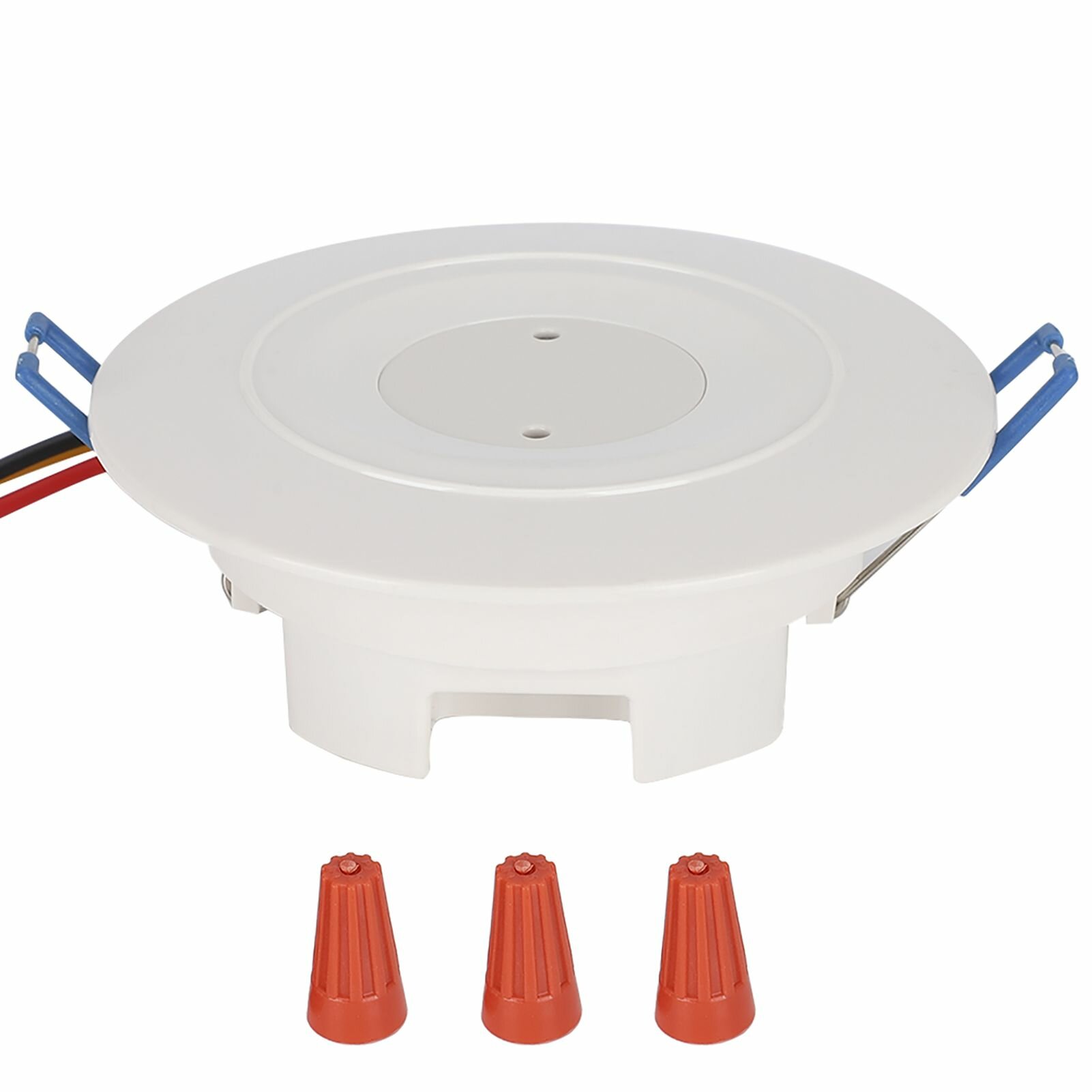 Датчик движения 3.7ГГц с микроволновой индукцией для автоматики освещения, диапазон 15м, регулируемая задержка до 330с, проникающая способность через стены, белый цвет