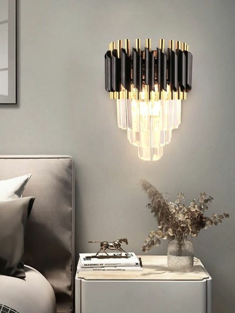 Бра каскадное Crystal 260, комплект 2шт, E14, чёрный цвет