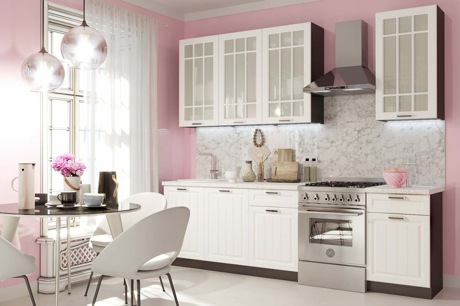 Кухонный гарнитур Прага-С 2000 Белое дерево МДФ прямая высотой 214 см