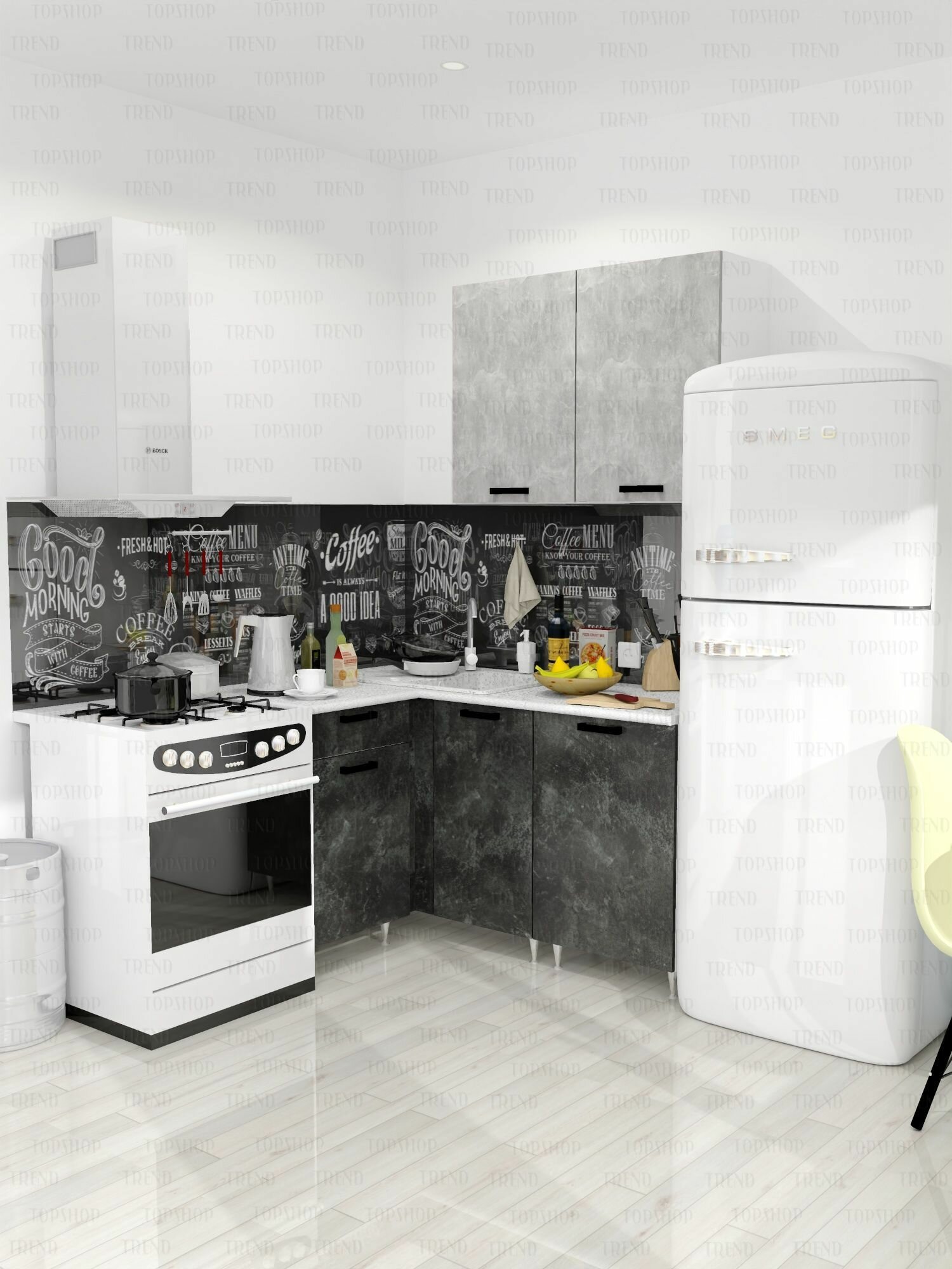 Угловой кухонный гарнитур 1.1х1.5 м, Бетон / Антарес