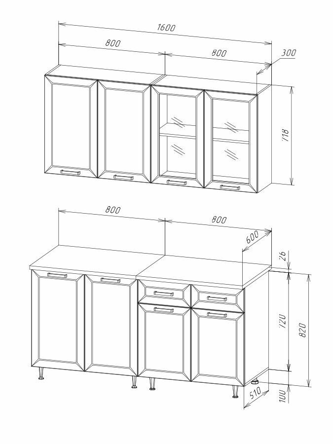 Кухонный гарнитур 1,6м (к.1) Монако графит софт, графит, МИФ
