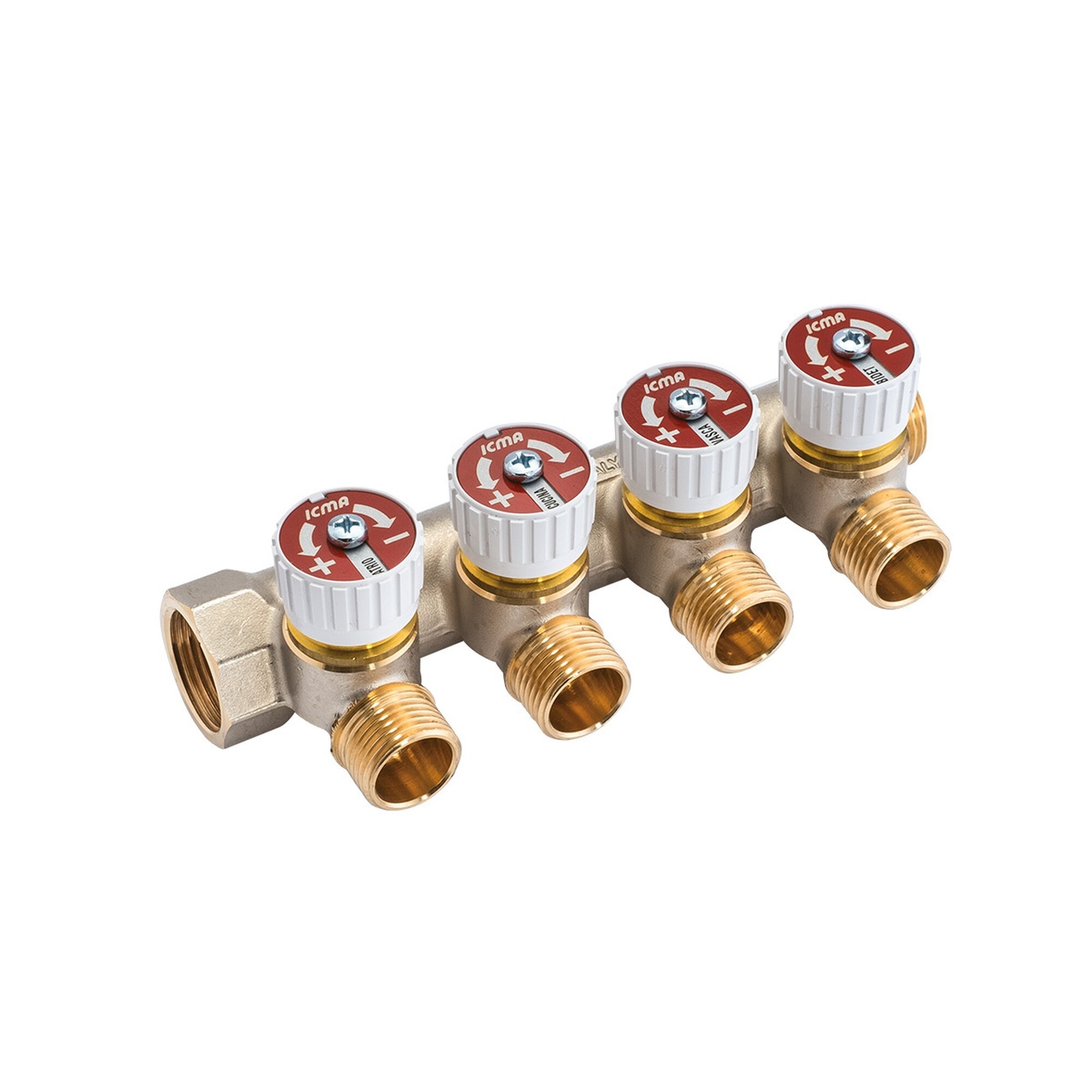 Коллектор простой сборный с отсекающими кранами, выходы 1/2"M. RU (ICMA Италия) 3/4"х 4 87227PC06RU