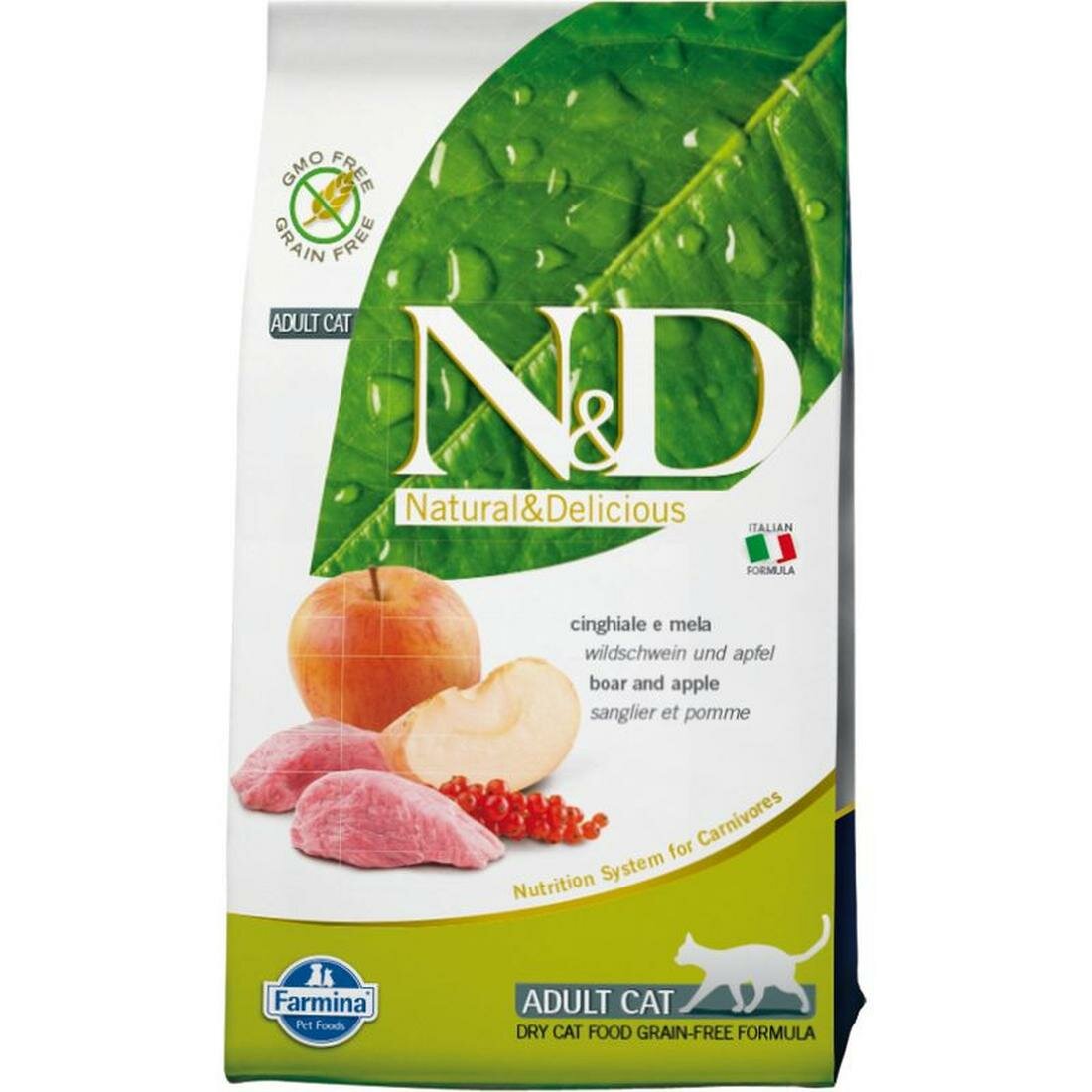 Farmina ND Prime Cat Boar Apple Adult сухой беззерновой корм для взрослых кошек с кабаном и яблоком 5 кг
