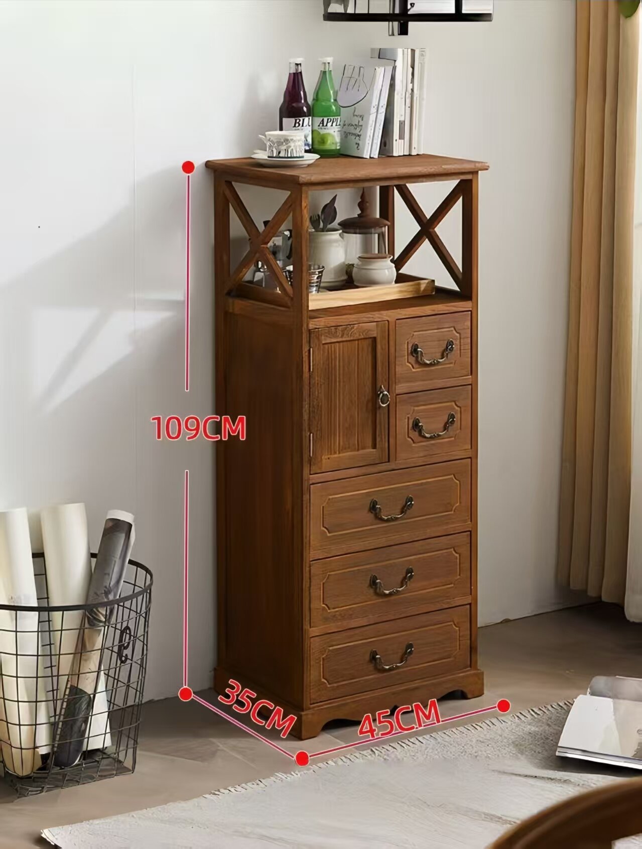 Комод-секретер, brown, 45 x 35 x 109 см, 6 ящиков, Для общественных мест/Для дома, корпус из массива дерева