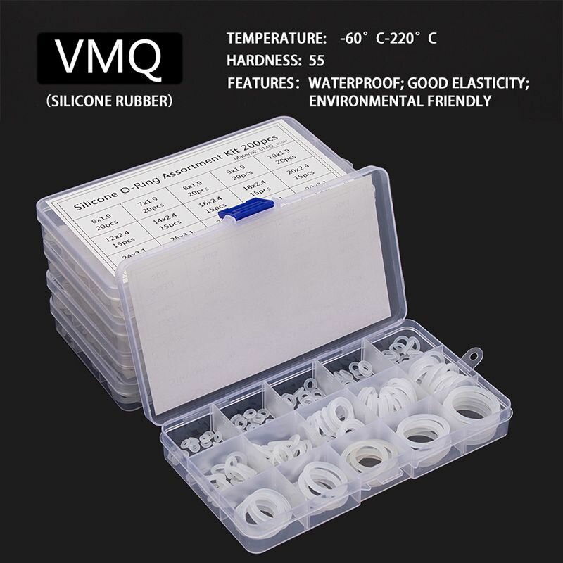 Силиконовые уплотнительные кольца, кольца типа О из силикона, материал белого цвета VMQ, водонепроницаемые и термостойкие, ремонтный комплект с разными размерами, 150 штук в коробке.