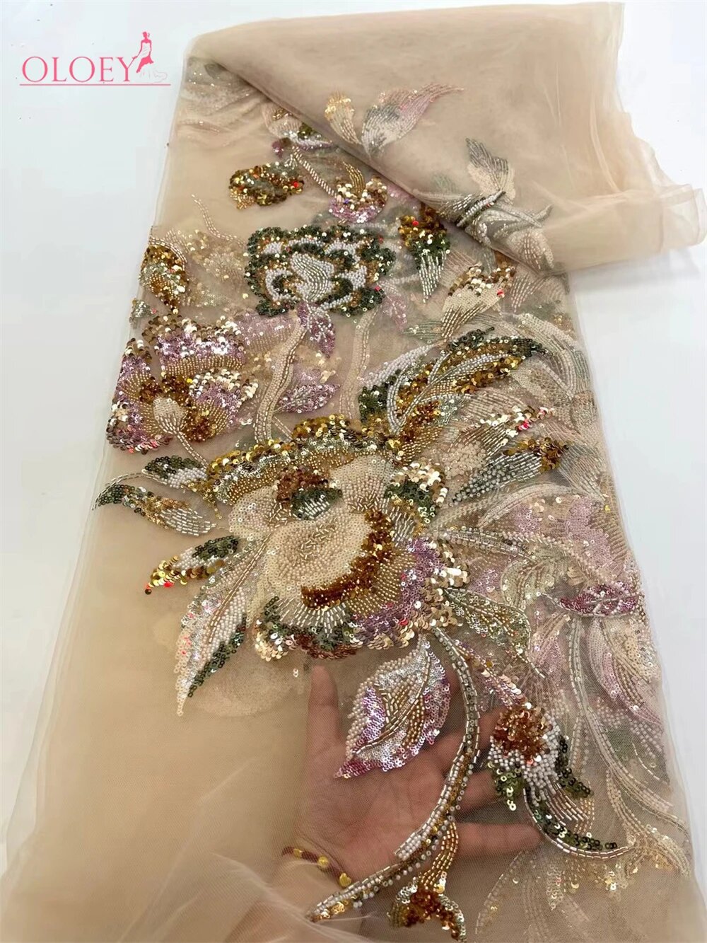 OLOEY CN Guangdong Африканское кружево с пайетками As Picture4