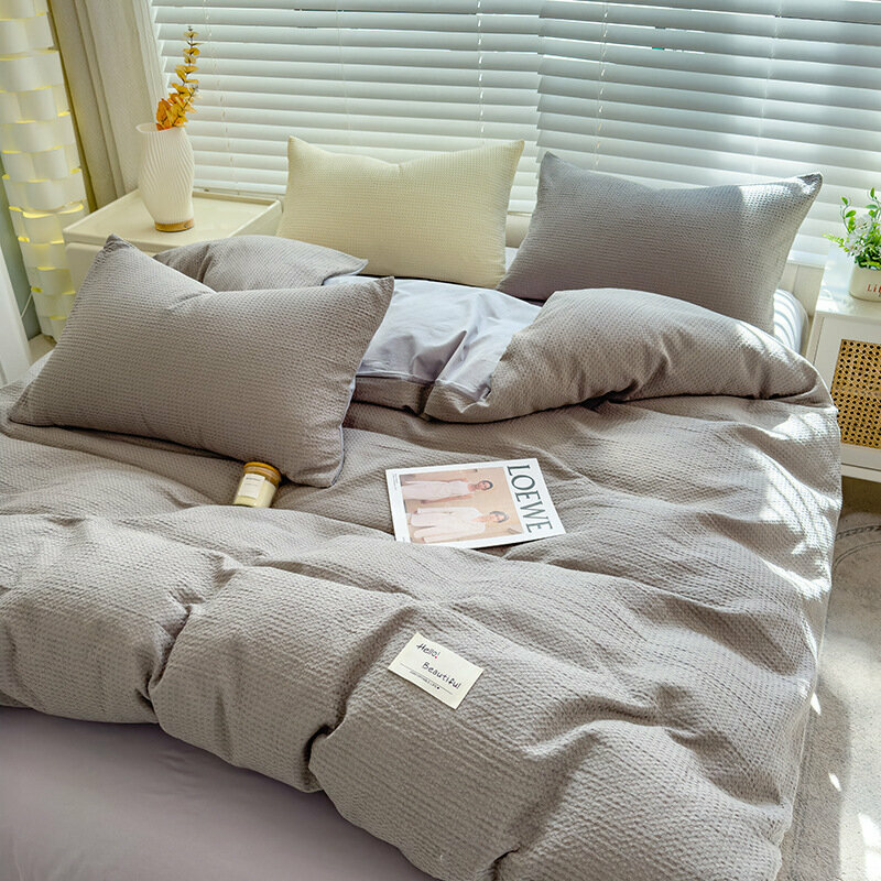 Iins Seersucker Комплект постельного белья из бамбукового волокна 4 предмета, 200x230cm 4pcs, Бело-голубой