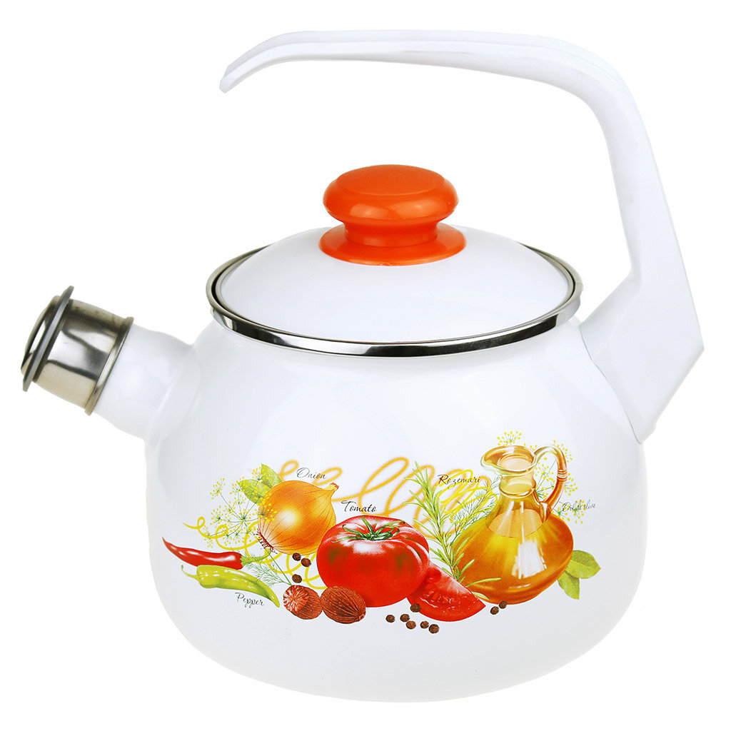 Чайник Лысьвенские эмали "Итальянская кухня" эмалированный, 2,5 л, со свистком, сферическая форма, металлическая крышка (С-2711АП/4Рч)