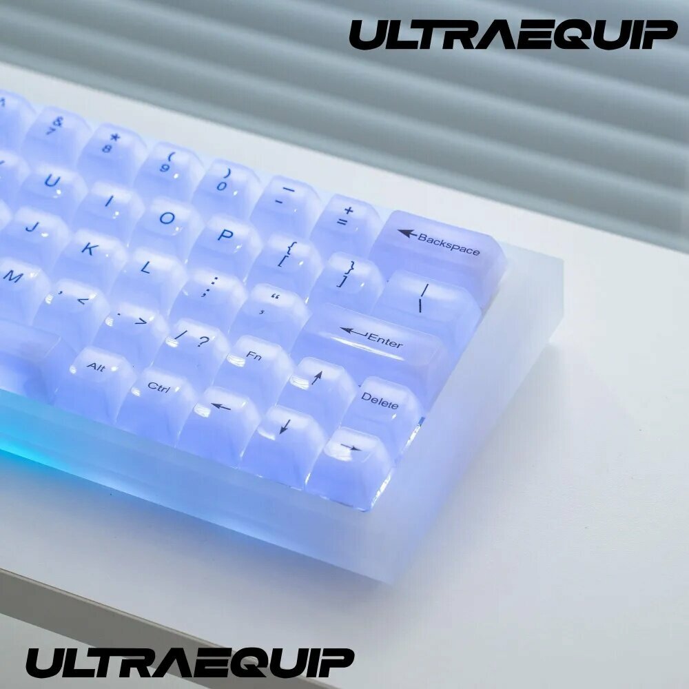 Кейкапы для механической клавиатуры - ULTRAEQUIP Набор "Фиолетовый Кристалл": 115шт, Фиолетовые Кристаллические, Матовые Полупрозрачные, Профиль Cherry, 4-Боковая Высокая Прозрачность, для MX Switch