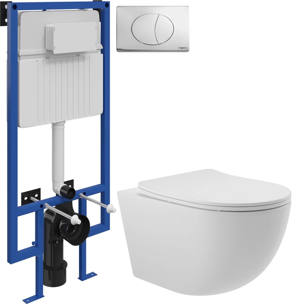 Инсталляция с унитазом комплект 3 в 1 Унитаз подвесной Aqueduto Ovo OVO0120 / Инсталляция STWORKI 510162 / Кнопка 230822 цвет глянцевый хром