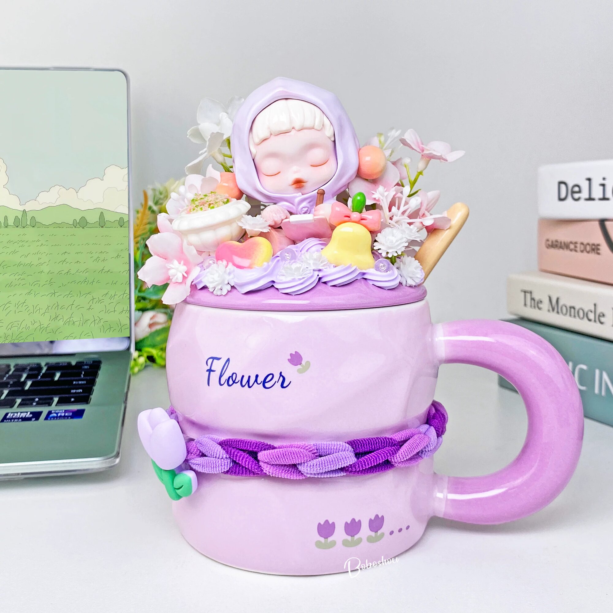 POP MART Temperature Series Рисуем мысли Керамическая чашка с крышкой, Творческий офисный стакан, 12 унций, 300 мл,
