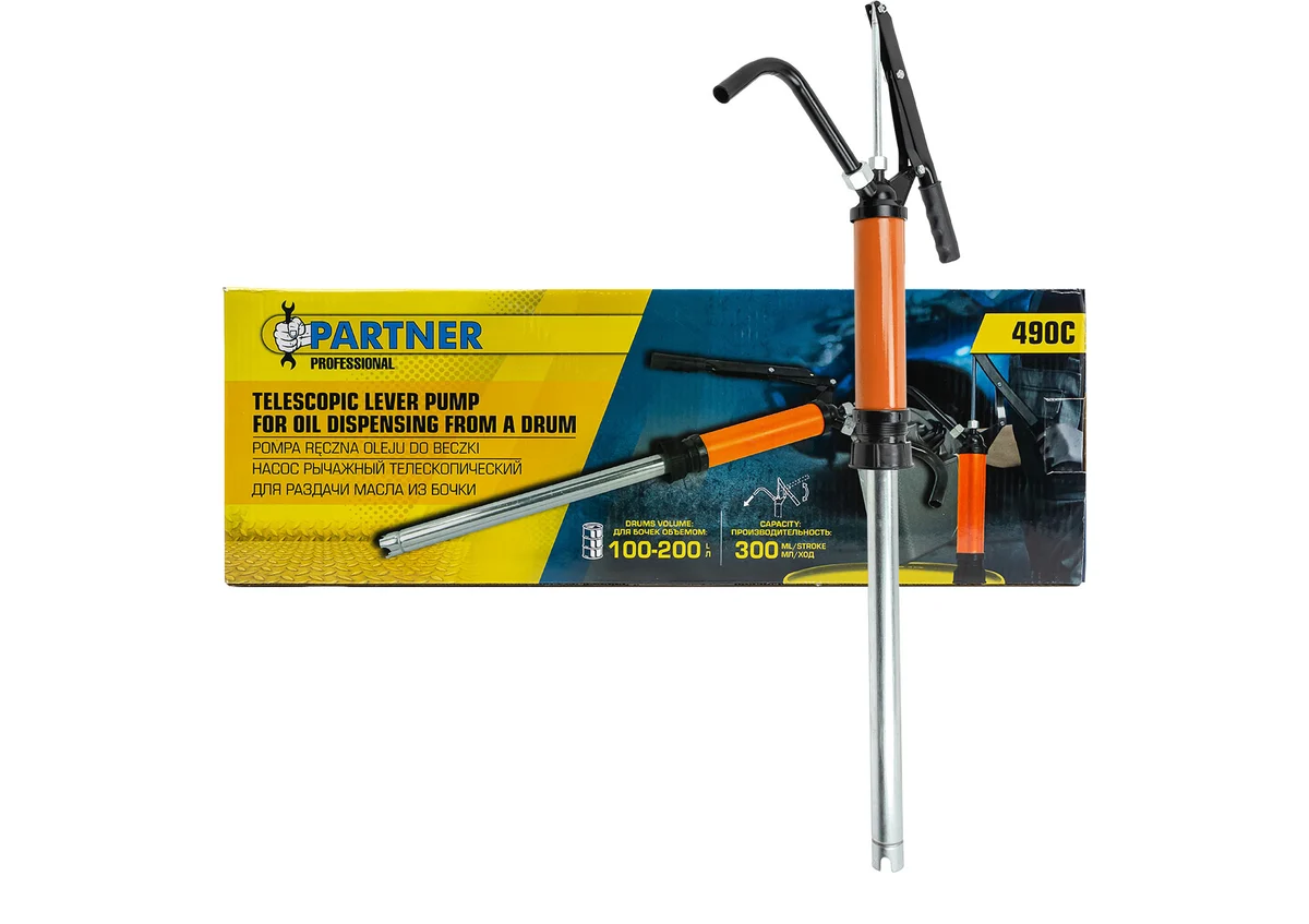 Насос ручной рычажный Partner, телескопический для раздачи масла на бочку, 250 г/ход, рабочая t -20+40 гр.