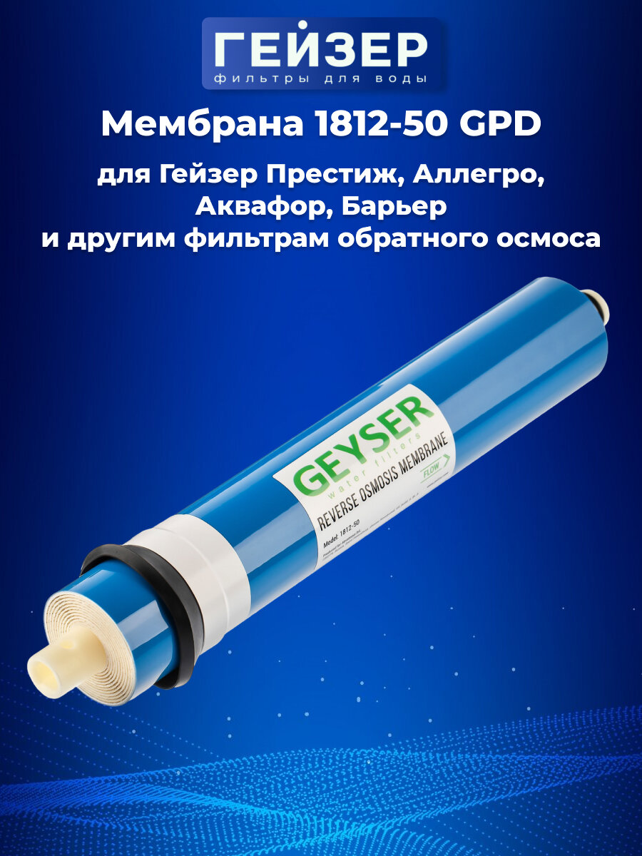 Мембрана 1812-50 GPD совместима с фильтрами ГЕЙЗЕР, Барьер, Аквафор и другими системами обратного осмоса