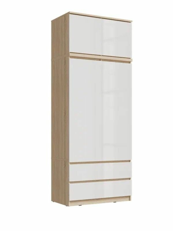Челси Шкаф с антресолью 2-х ств. 90 см. Белый глянец холодный, Дуб сонома