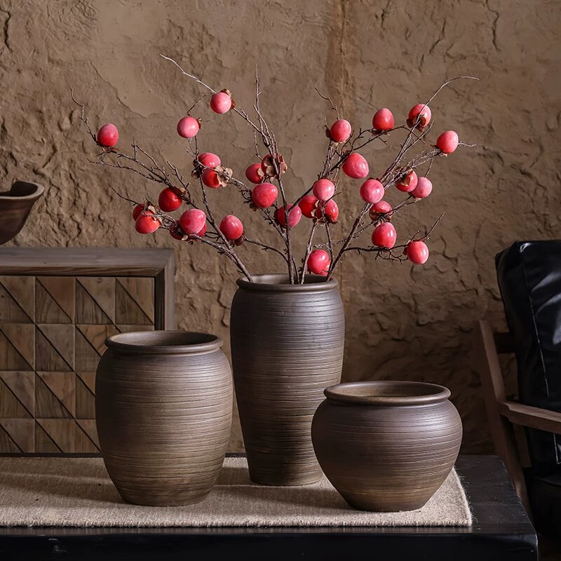 Винтажная деревенская керамическая ваза в японском стиле Дзен, глиняный горшок ручной работы, китайский стиль, для