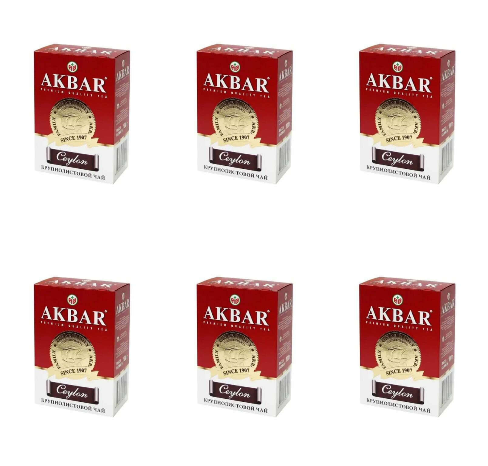 Akbar Чай черный Ceylon, с медалью, 100 г, 6 уп