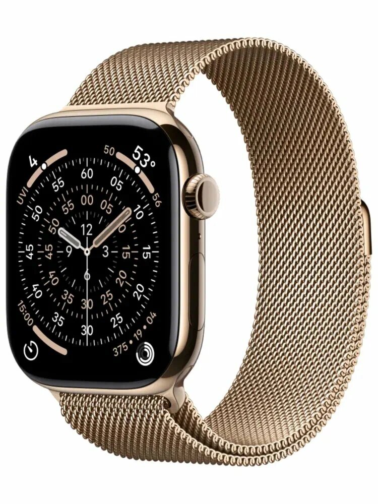 Умные часы Apple Watch Series 11 46mm Gold Titanium Case, Gold Milanese Loop S/M, GPS + Cellular, MFD74
