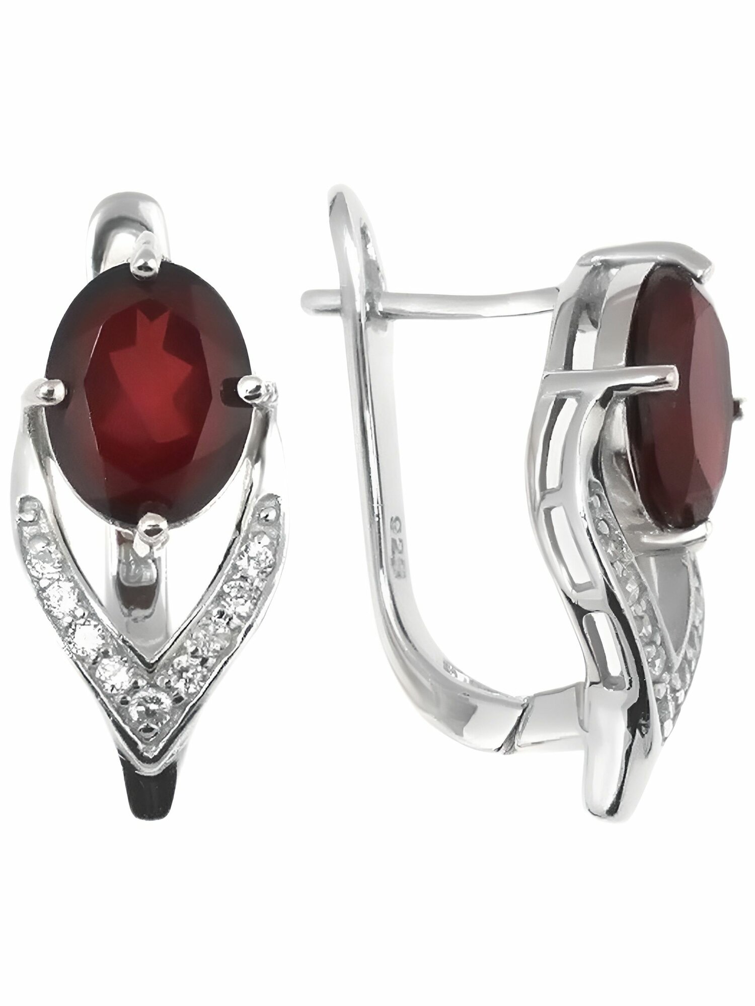 Моносерьга, серебро, 925 проба, родирование, фианит, гранат