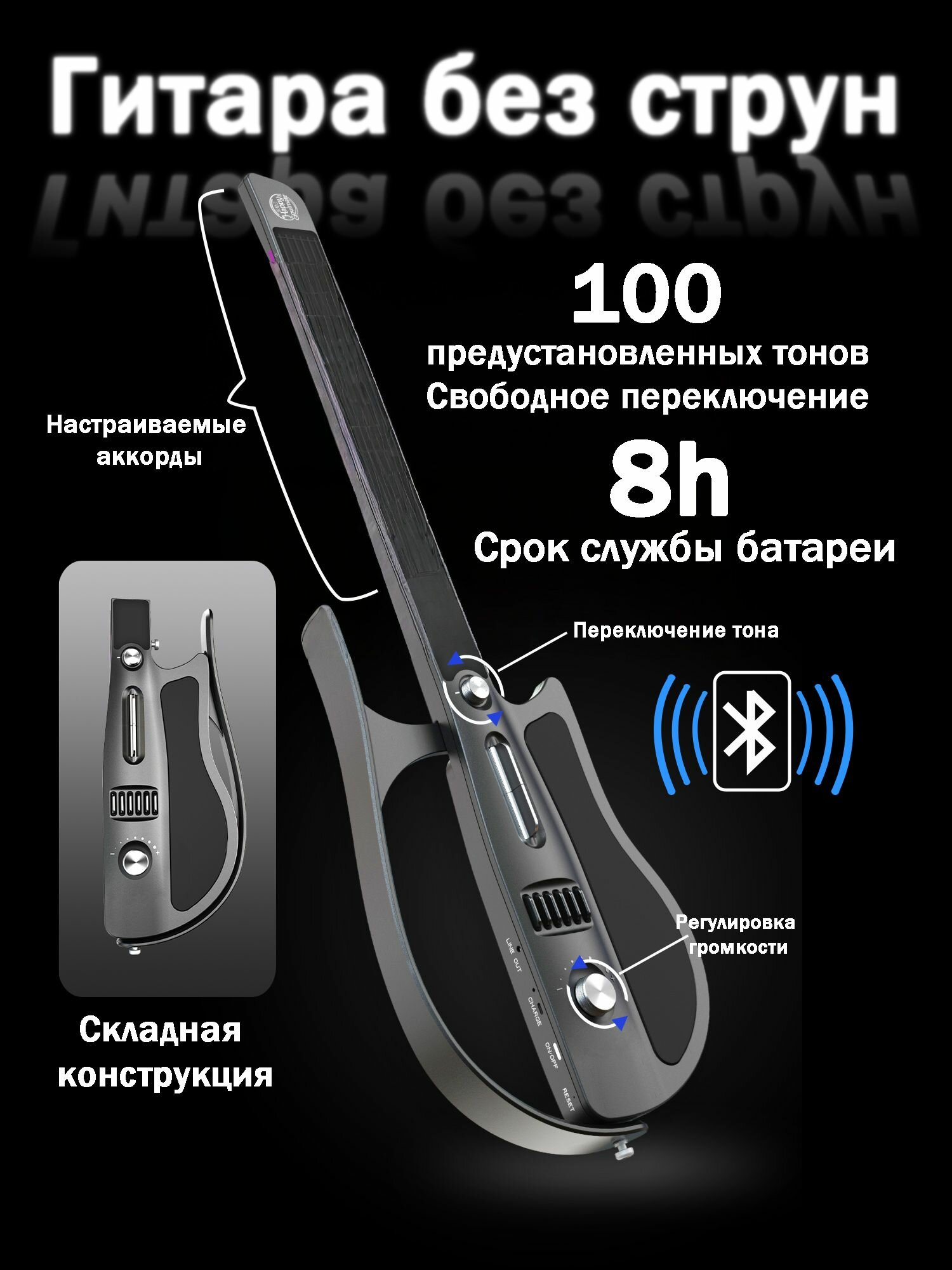 Многофункциональная безладовая гитара Более 100 оттенков Встроенный тюнер DONGFANGMAOYI