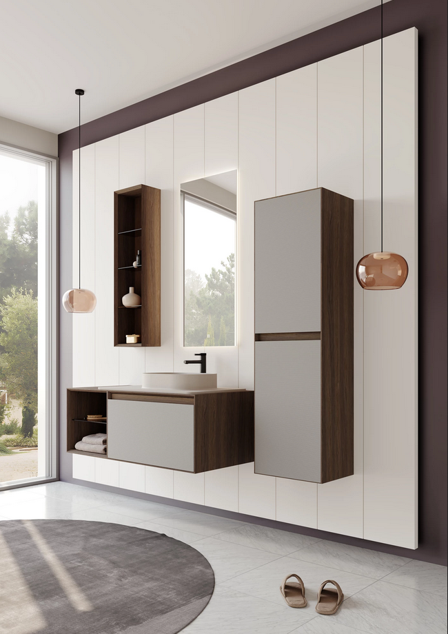 Тумба для ванной "Orka Pacific" 100 см, с раковиной, зеркалом и двумя шкафами