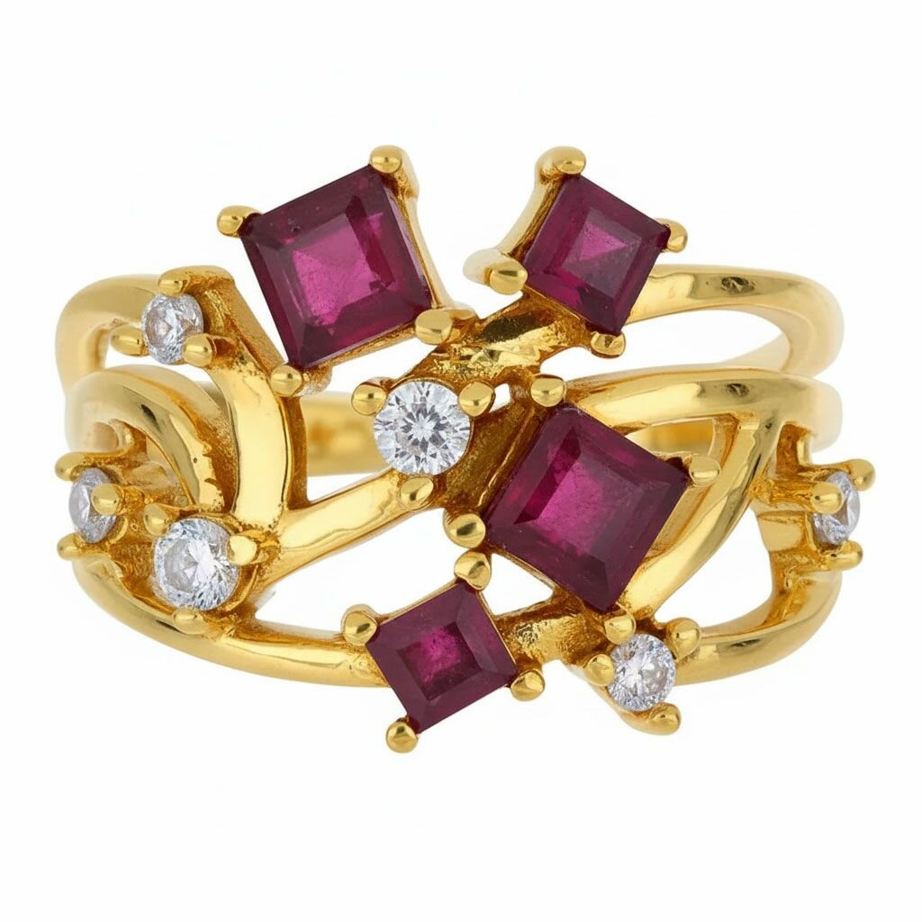 Кольцо, серебро, 925 проба, циркон, рубин, топаз