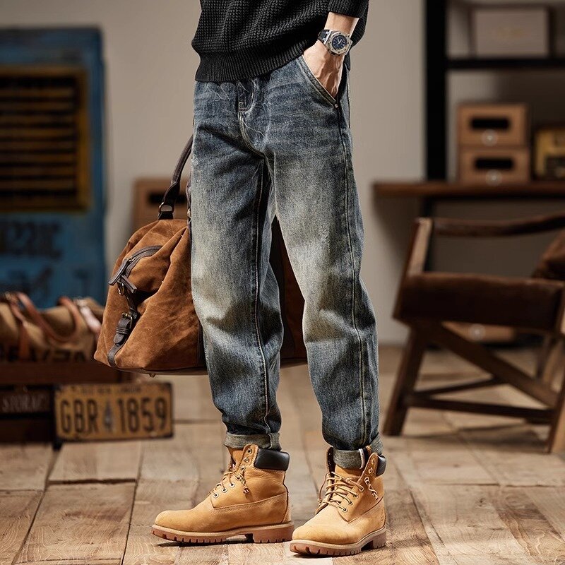 Тренд RONG CH Мужские Джинсы Минимализм Слим Кроп Осень Новые Корейские Деним, Размер_2XL