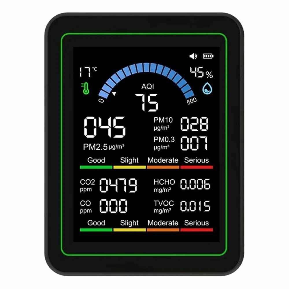 Монитор качества воздуха 10-в-1 с дисплеем для дома авто растений