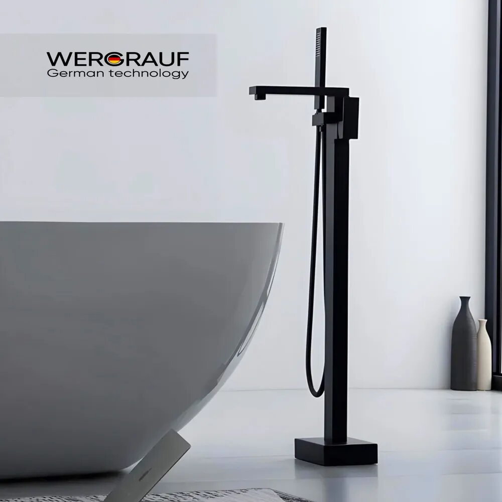 Напольный смеситель с душем, смеситель для отдельностоящей ванны-чаши, квадратный, черный