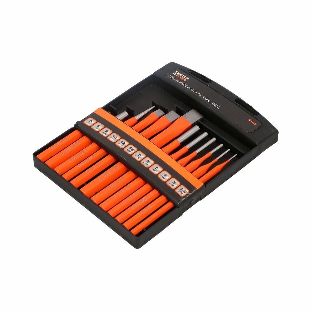 Набор выколоток, зубил, кернеров FASTER TOOLS из 12 штук в боксе 3405/ FT305-01