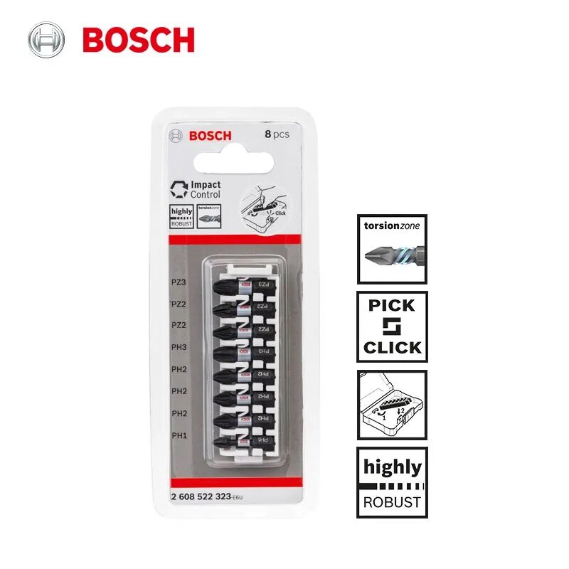 Аксессуары Bosch Набор ударопрочных бит 25 мм 8шт (PH2(3), PZ2(2), PH1, PH3, PZ3)
