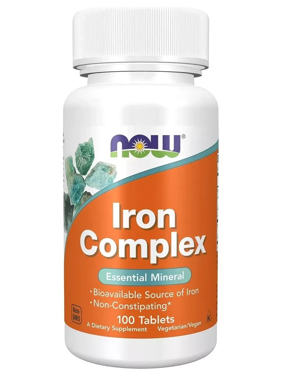 Железо NOW Iron Complex, для повышения работоспособности, 100 таблеток