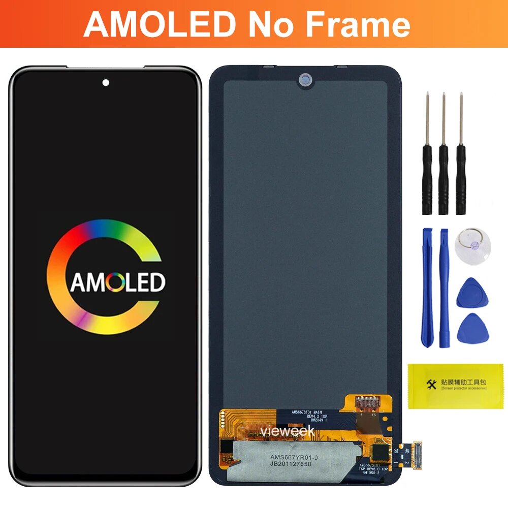 AMOLED-экран для Redmi Note 10 Pro M2101K6G M2101K6R ЖК-дисплей Цифровой сенсорный экран с рамкой для Redmi Note 10 Pro AMOLED No Frame