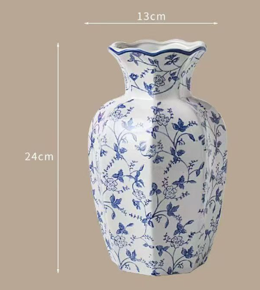 HAQI Керамическая ваза сине-белая, Винтажная ваза для цветов 14.5см, Декор для дома в стиле кантри, Фарфоровая ваза для гостиной и полки