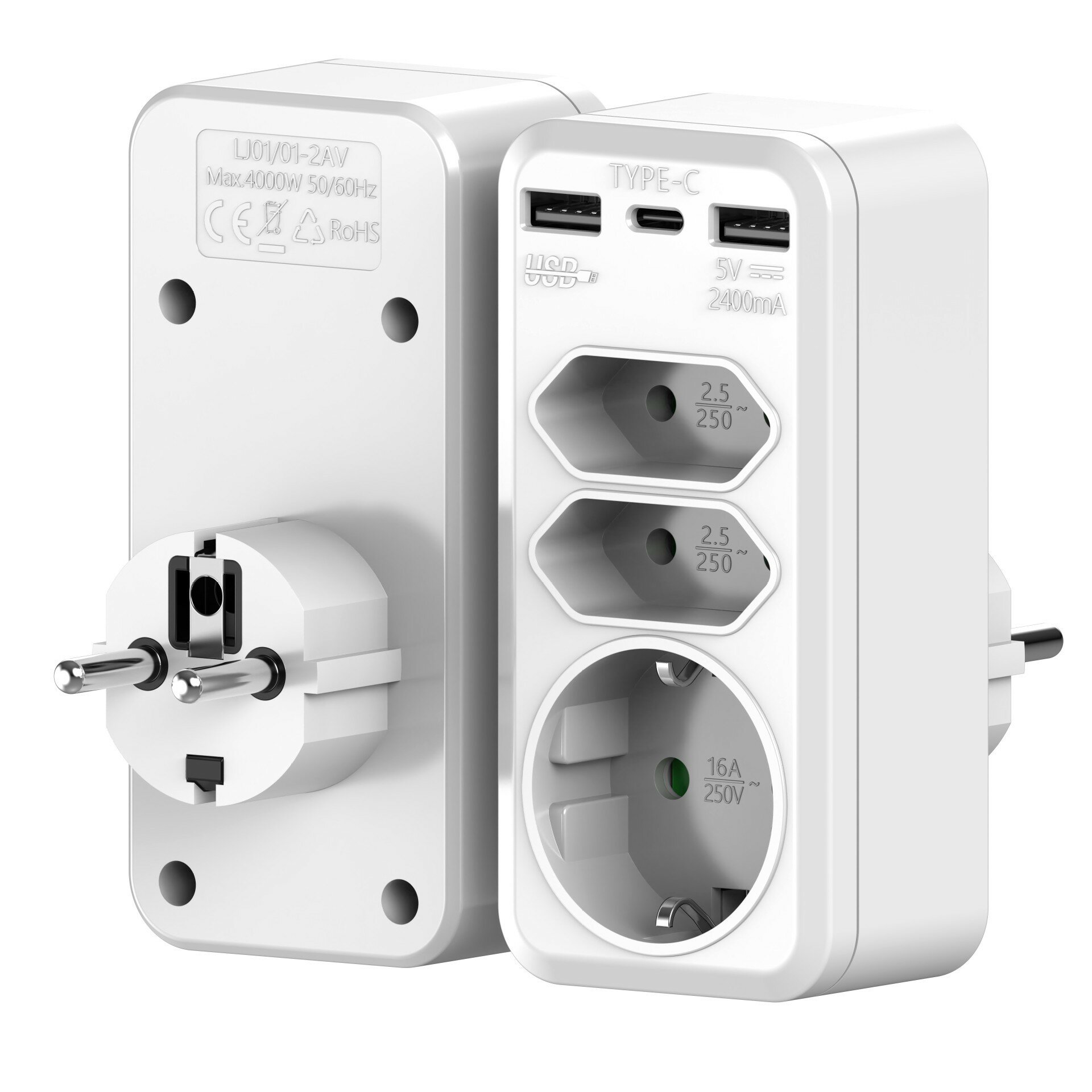 Немецкая стандартная вилка, переходник с немецко-американского стандарта на европейский, адаптер с американского на европейский стандарт typec+USB.