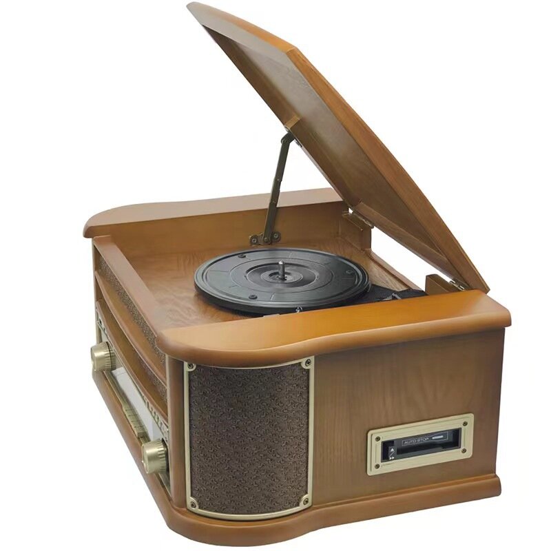 Деревянный настольный виниловый проигрыватель, ретро Bluetooth FM радио, проигрыватель виниловых пластинок, универсальный динамик