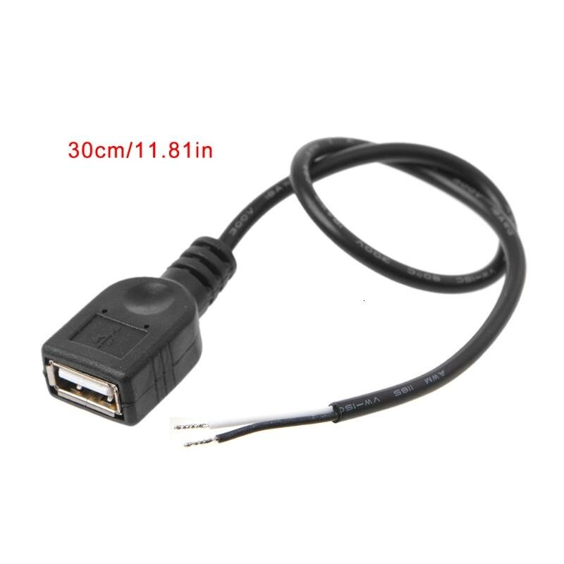 1 шт. Высококачественный USB 2.0 Female 2-контактный кабель для зарядки DIY 30 см, Черный
