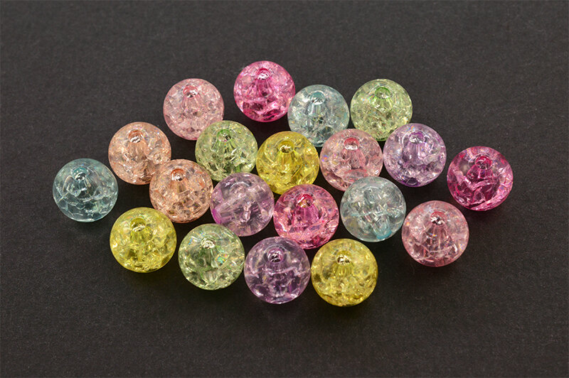 Бусины акриловые круглые 10мм с эффектом кракле, отверстие 1,2мм, ассорти цветов, 530-031, 10г (около 17шт)