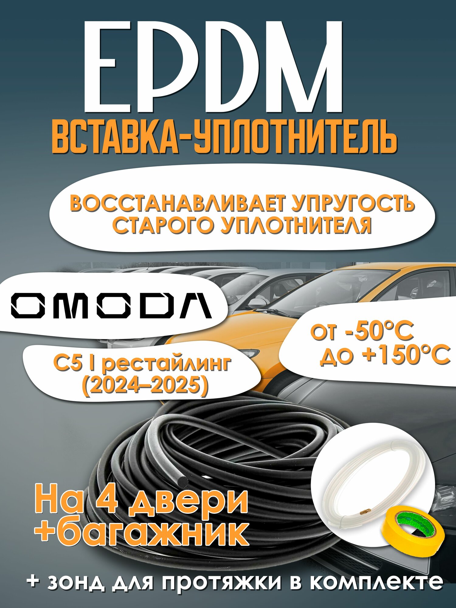 EPDM вставка-уплотнитель для дверей автомобиля OMODA C5 I рестайлинг (2024-2025) / Омода С5 1 поколение рестайлинг
