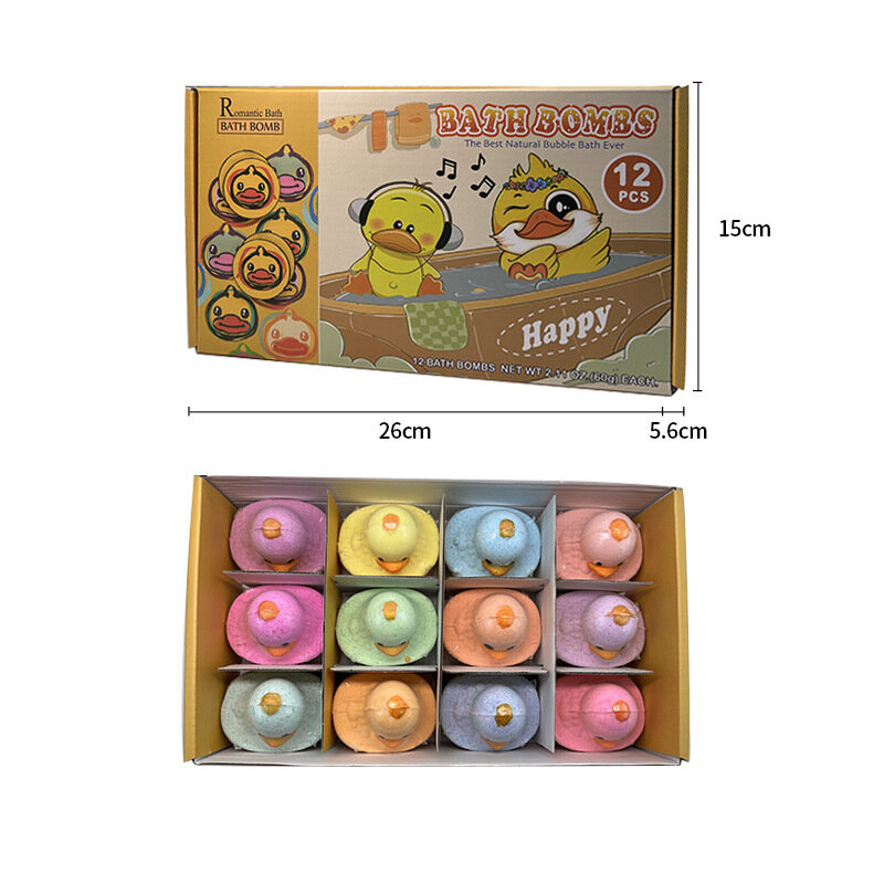 Набор из 12 шариков для ванны с эфирным маслом, игрушка для ванны, соляные шарики для ванны, подарочная коробка, кросс-бордер Amazon, маленькая желтая утка