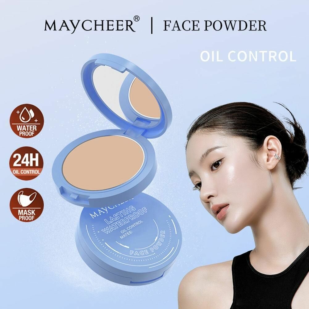 MAYCHEER Матовая мягкая прессованная пудра, стойкая фиксация макияжа, водостойкая и устойчивая к поту